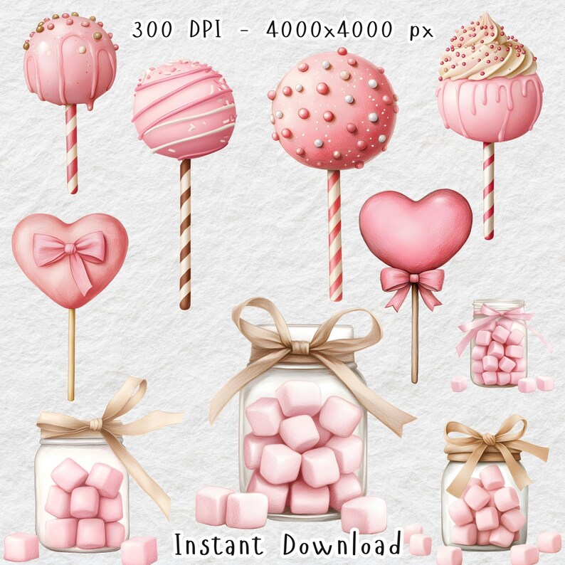 Pink Dessert Clipart: Sweet Treats Illustration (PNG, PDF) - Etsy