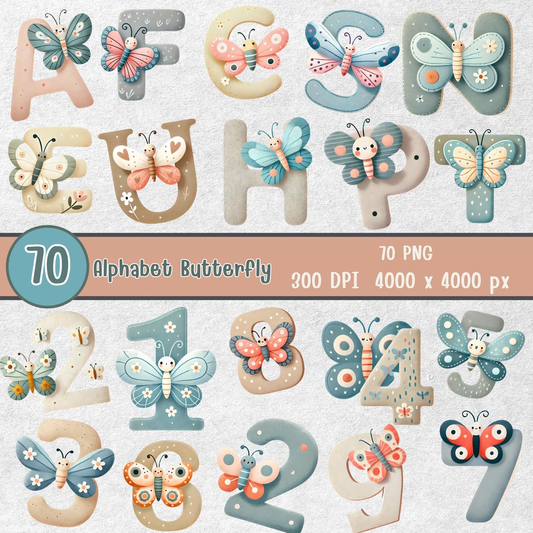 Butterfly Alphabet Png , Watercolor Spring Alphabet Clipart, Letter ...