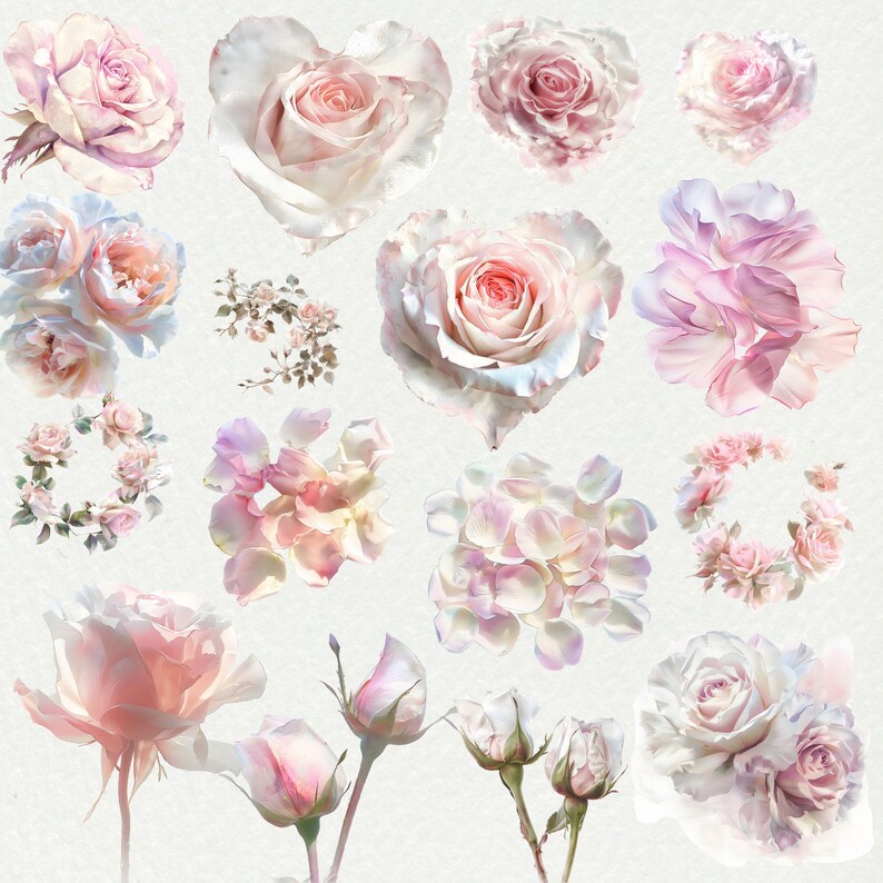 Soft Pastel Pink Rose Clipart, Pink Rose Png, Watercolor Roses, Blush ...