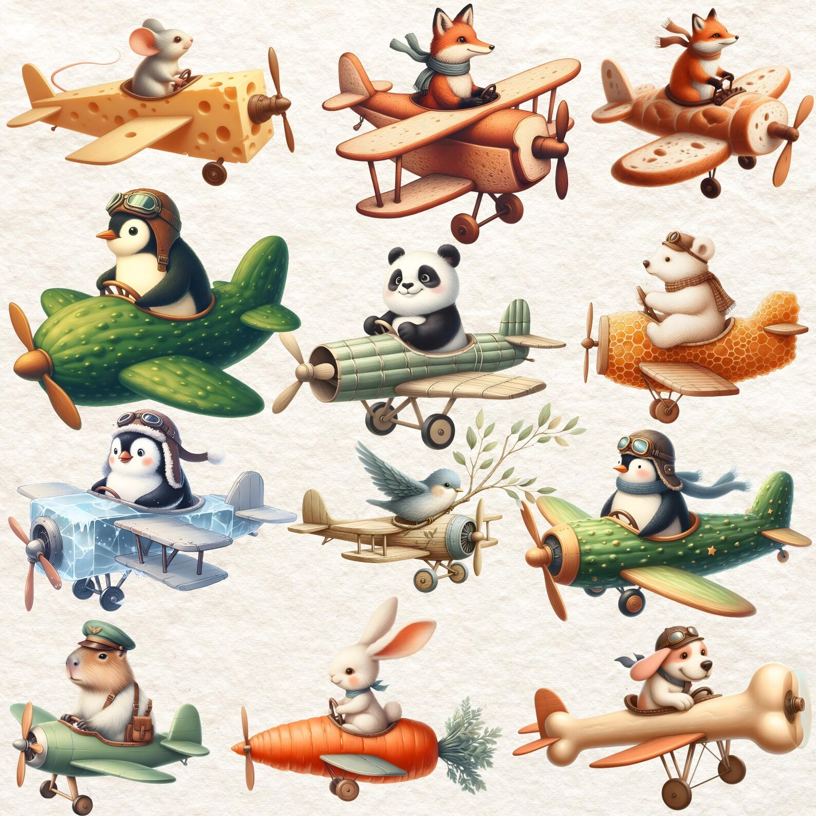 Animal Pilot Airplane Clipart: Vintage Nursery Art (PDF Download) - Etsy