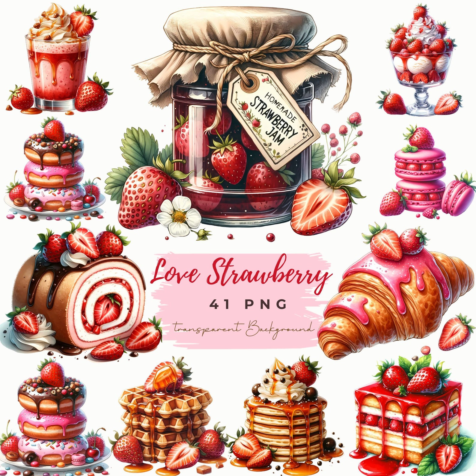 Watercolor Strawberry Clipart, Strawberry Shortcake, Strawberries ...