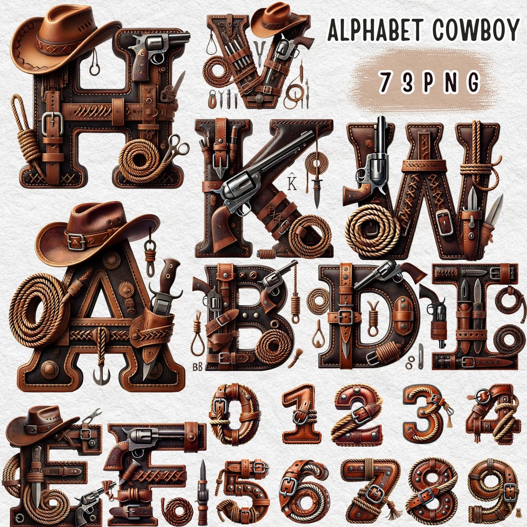 Western Cowboy Alphabet Clipart: PNG Font, Wild West Letters (PDF ...