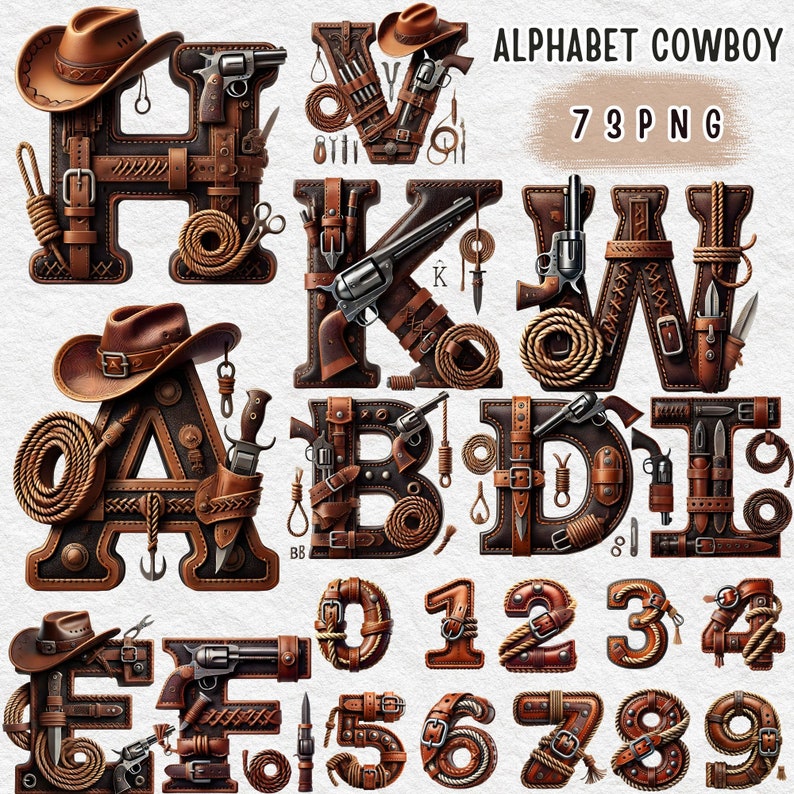 Western Cowboy Alphabet Clipart: PNG Font, Wild West Letters (PDF ...