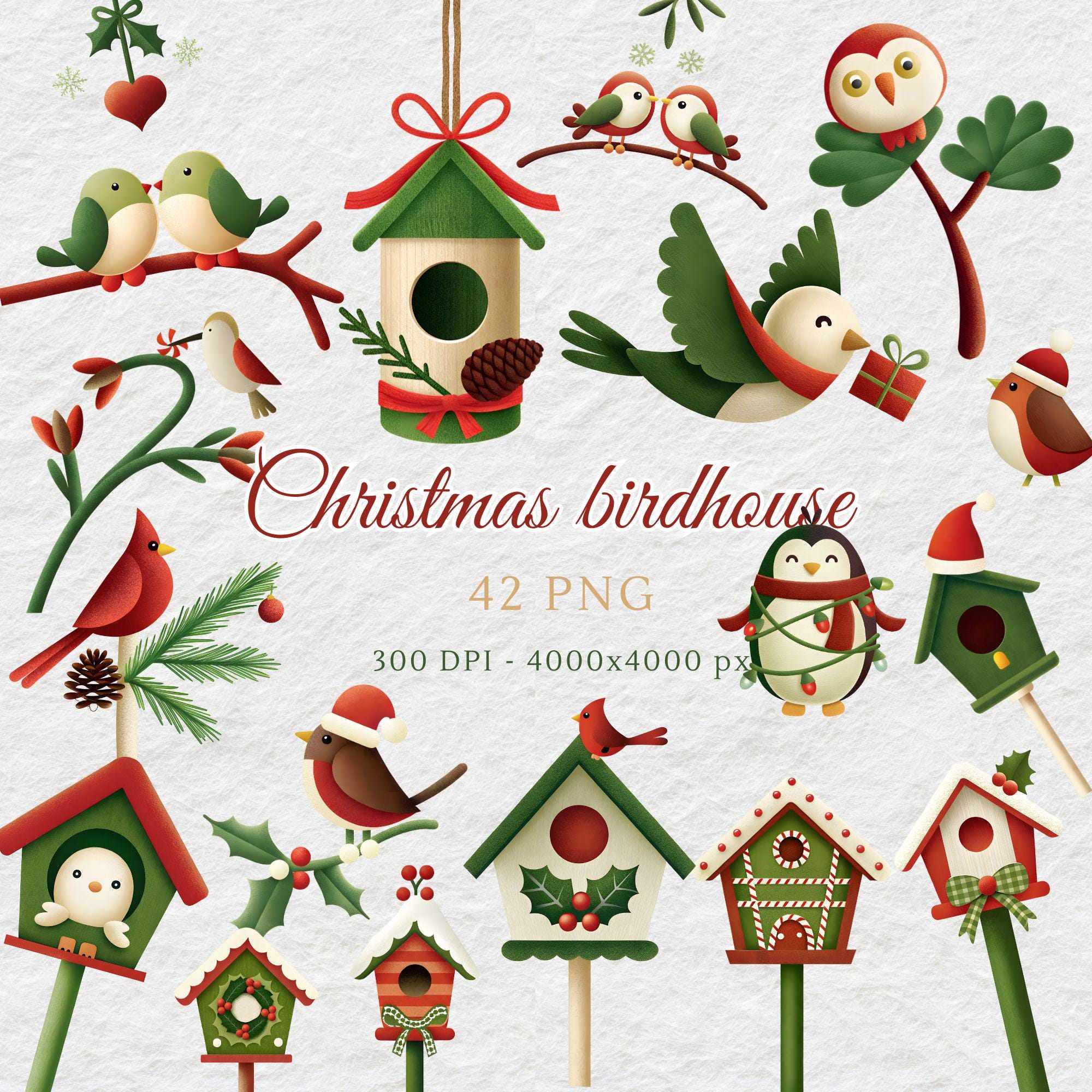 Christmas Birdhouse Clipart Bundle Festive Winter Bird Houses Holiday ...