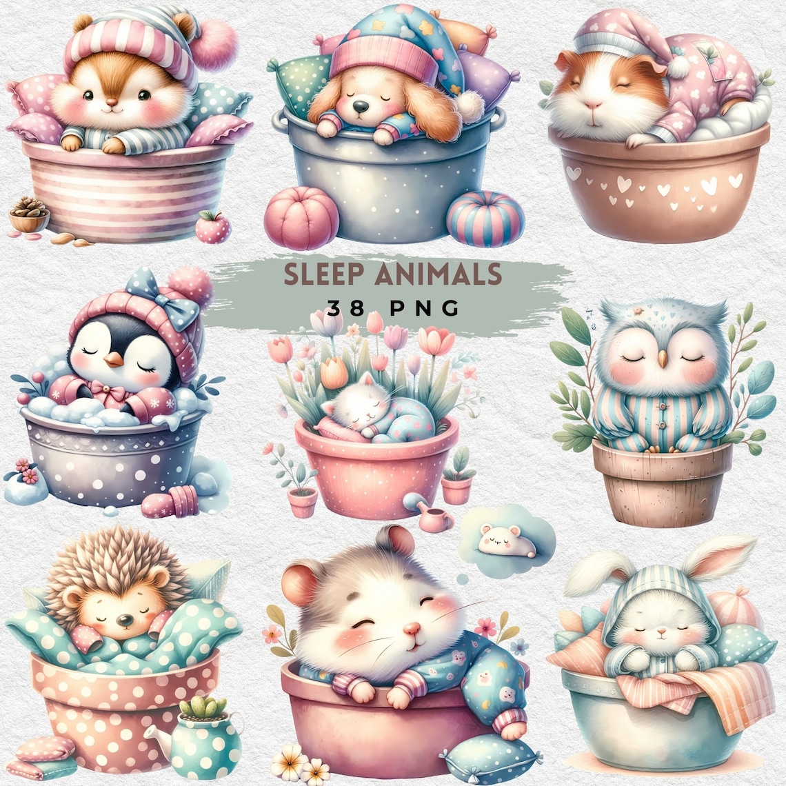 Sleep Animal Png, Watercolor Sleepy Animals Clipart, Little Animal ...