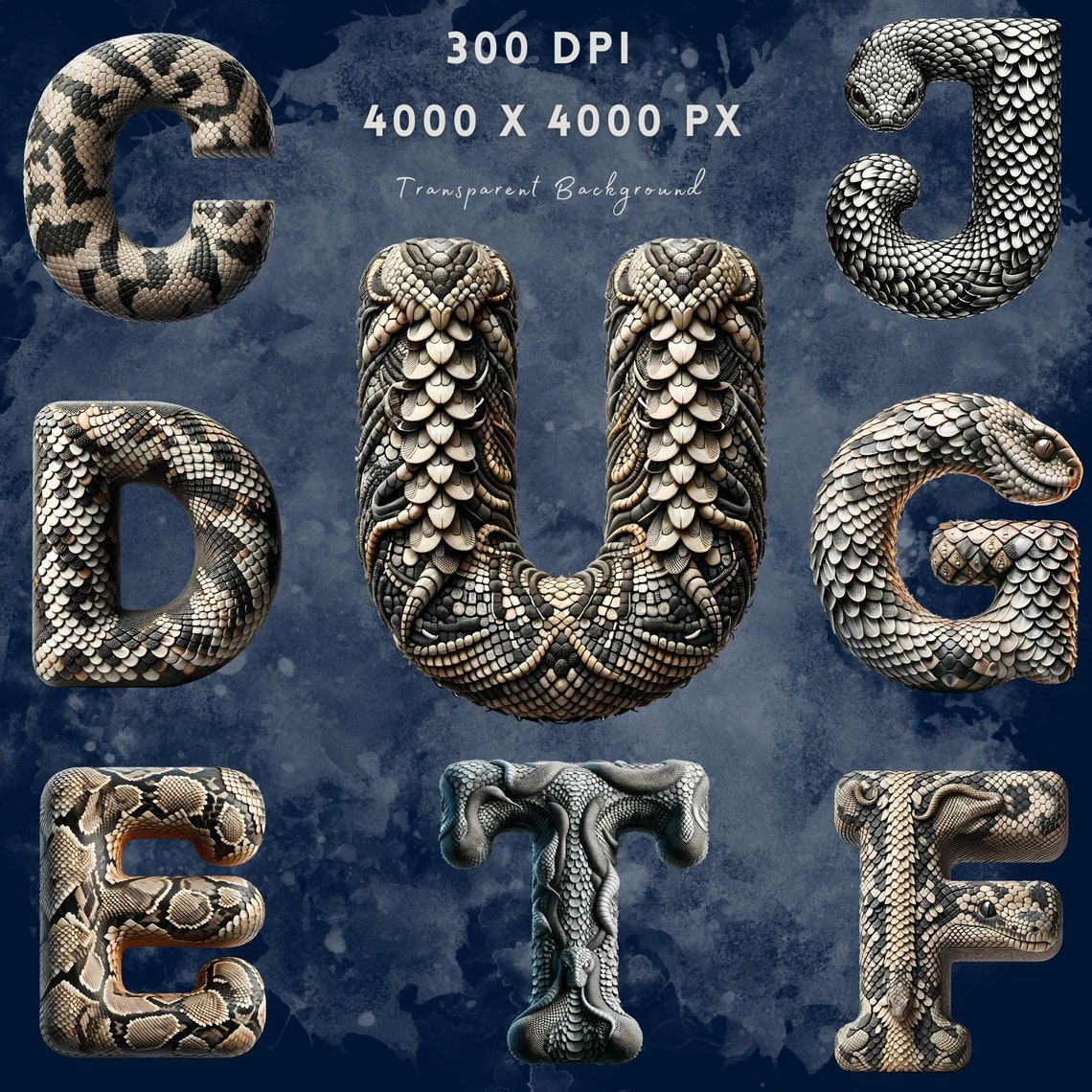 Snake Skin Digital Alphabet Letters, Snake Clip Art, Dragon Alphabet ...