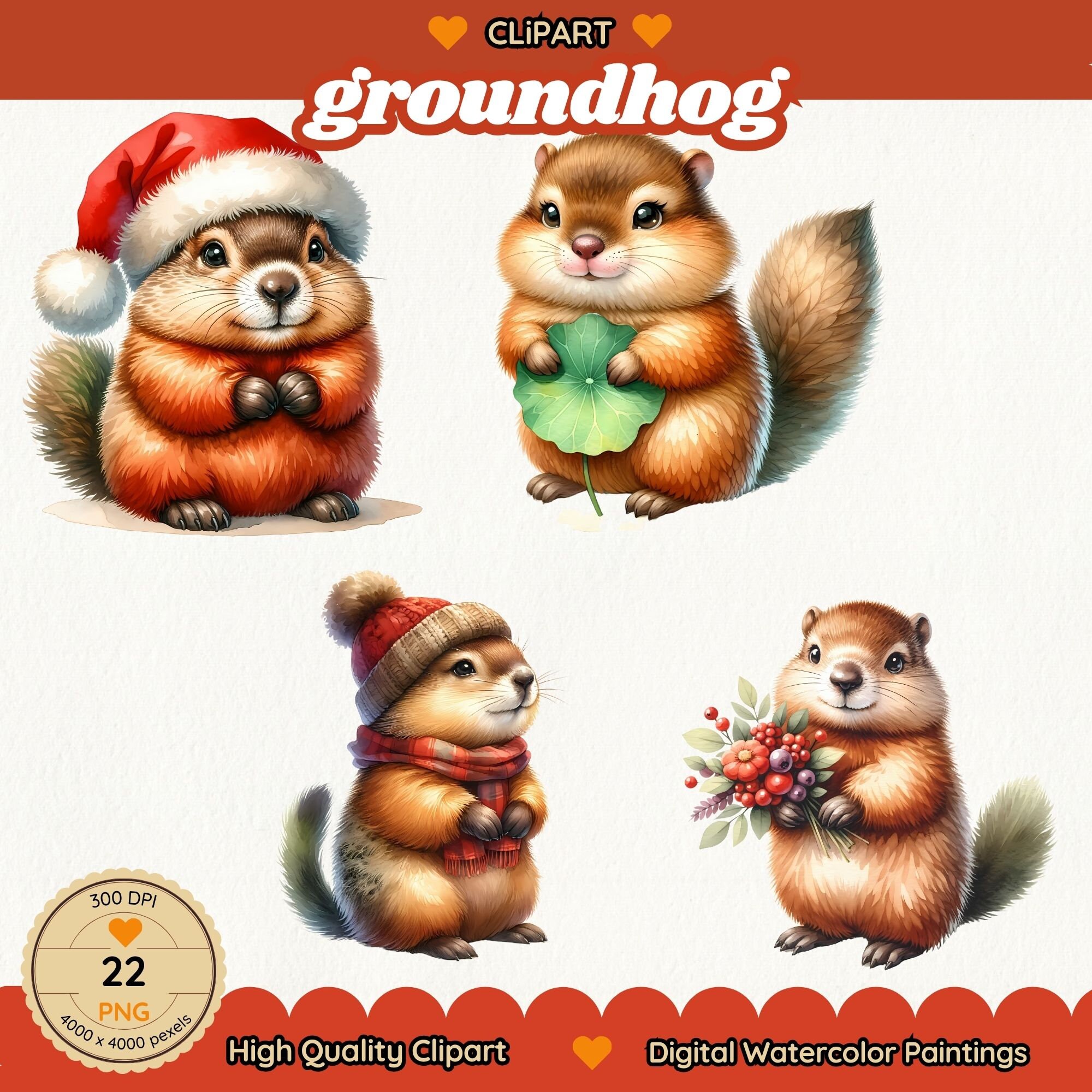 Groundhog Clipart, Watercolor Groundhog Clipart, Groundhog Download ...