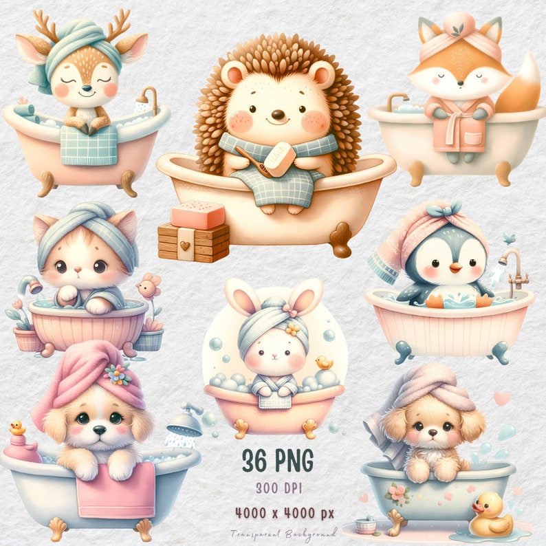Bathtub Animals Art: 36 PNG Clipart Images (PDF Download) - Etsy