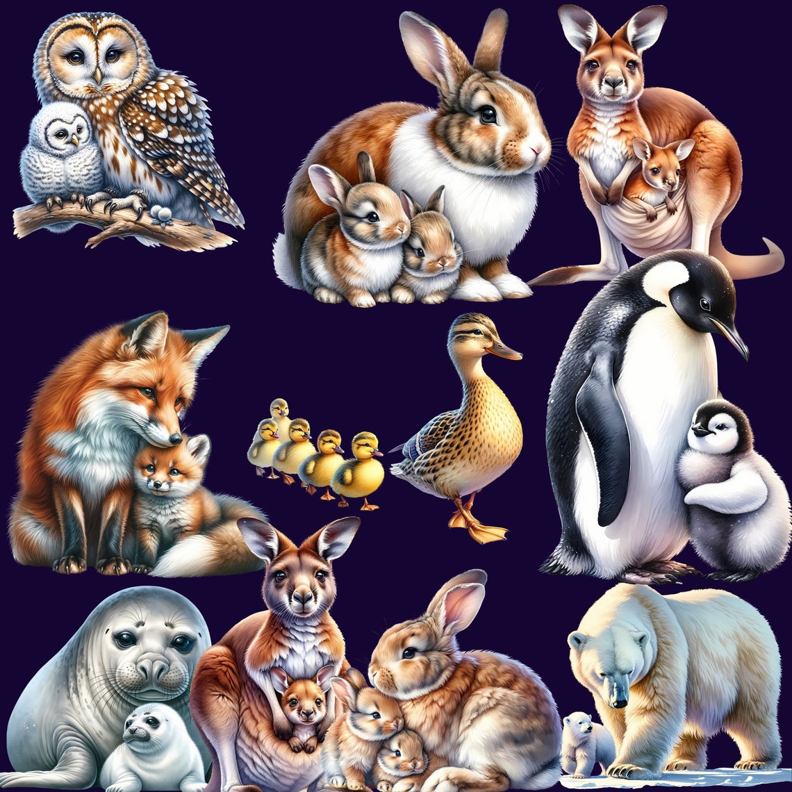Mom Animals Clipart, Mother's Day Clipart, Mama and Baby Animal, Mom ...