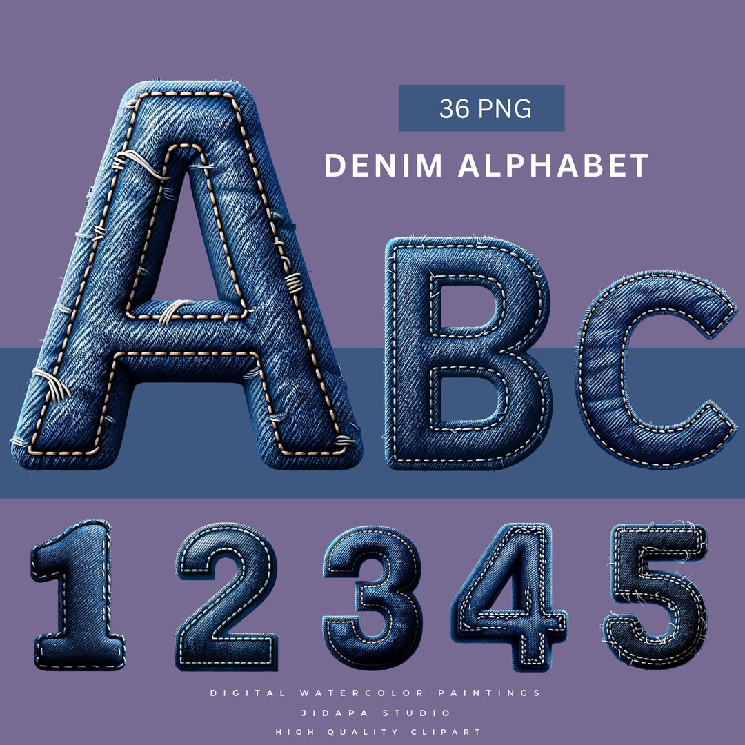 Denim Alphabet, Denim Clipart, Watercolor Denim Clipart, Denim Jeans ...