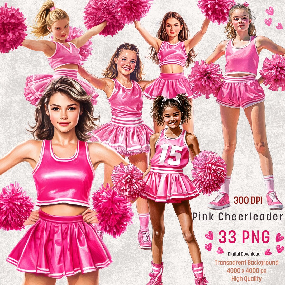 Cheerleader Girls Clipart Bundle , Cheering Girl Png , Cute Cheerleader ...