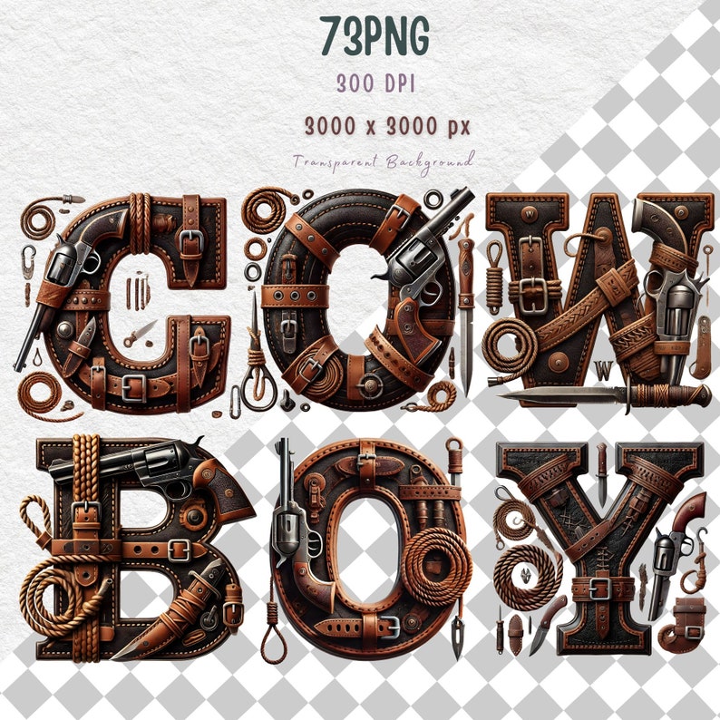 Western Cowboy Alphabet Clipart: PNG Font, Wild West Letters (PDF ...