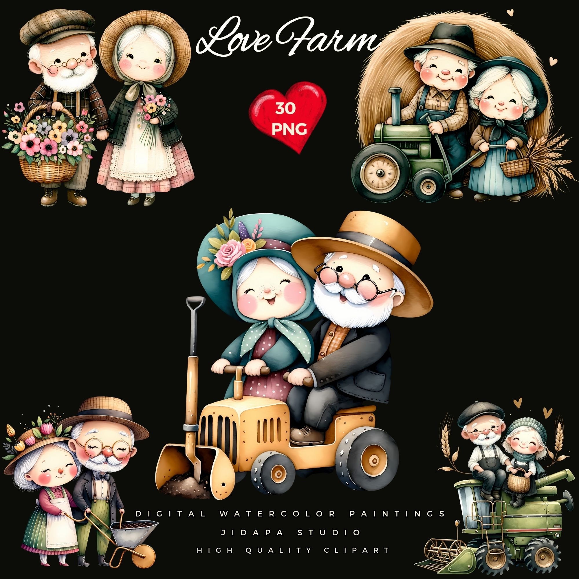 Old Couple, Romantic Grandpa and Grandma, Valentine's Day, Tractor ...
