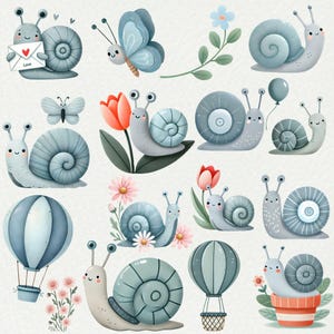 Watercolor Cute Snail Clipart, Spring Summer Snail Garden Nursery ...