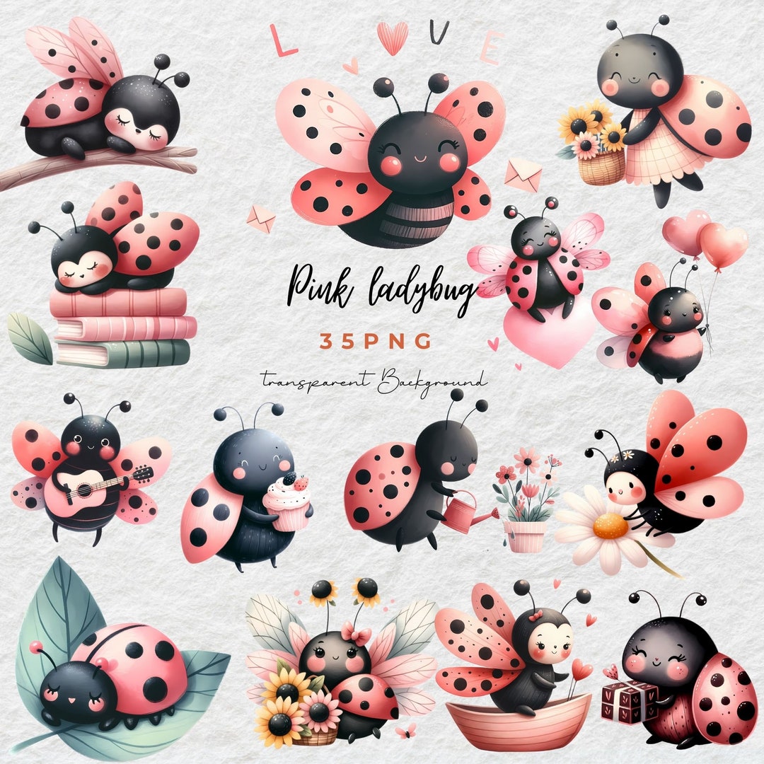 Pink Ladybug Valentine Clipart, Love Bug Clipart, Valentine Sublimation ...