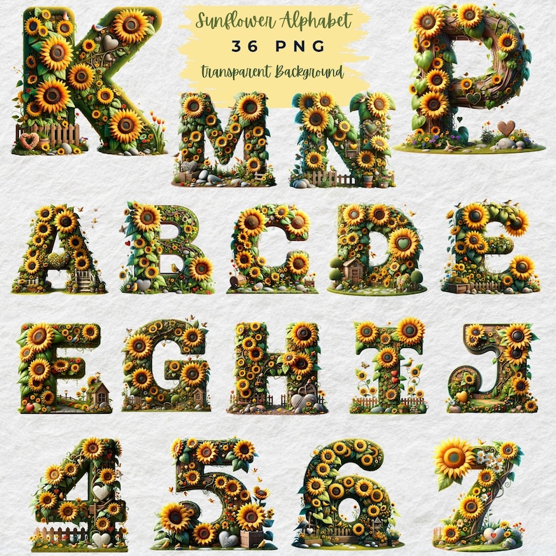 Sunflower Alphabet, Floral Letters Png, Sunflower Monogram Png ...