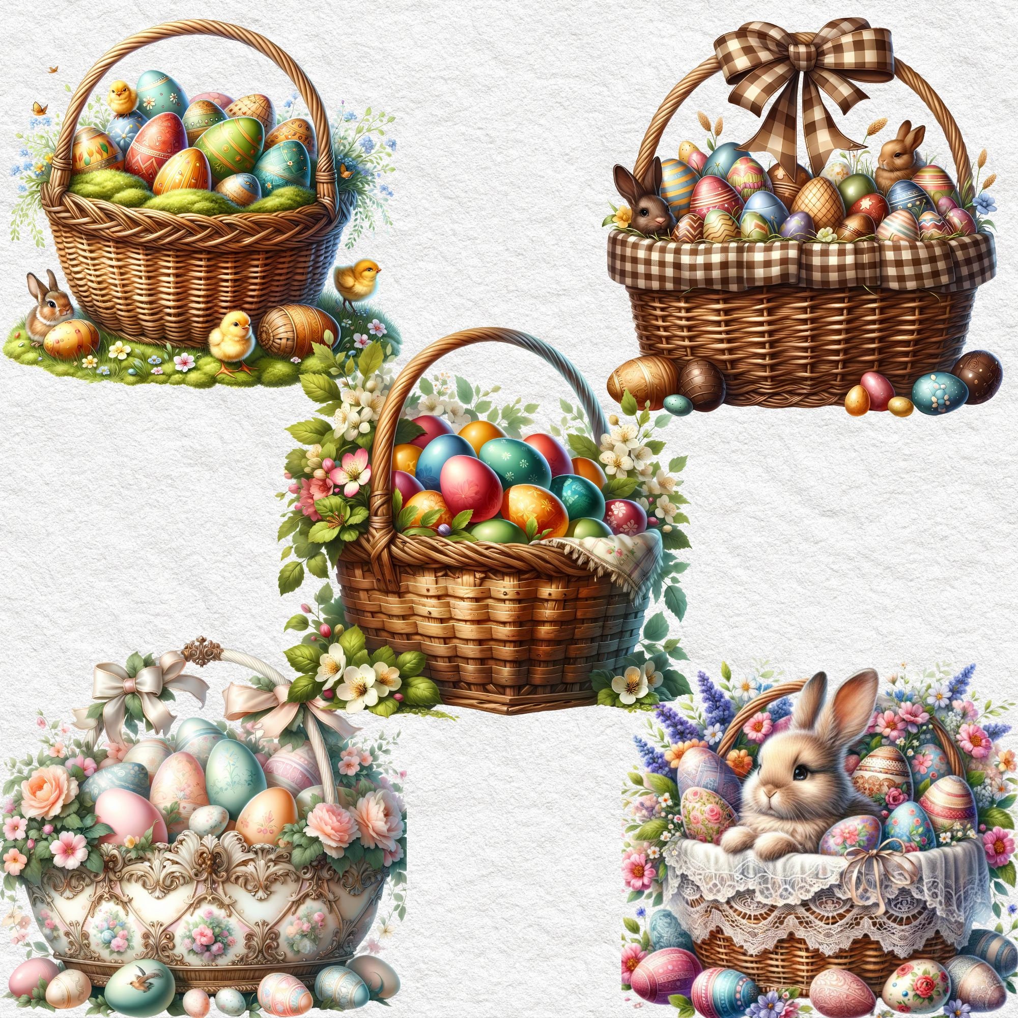 Vintage Easter Basket, Easter Eggs Clipart, Spring Basket, Watercolor ...