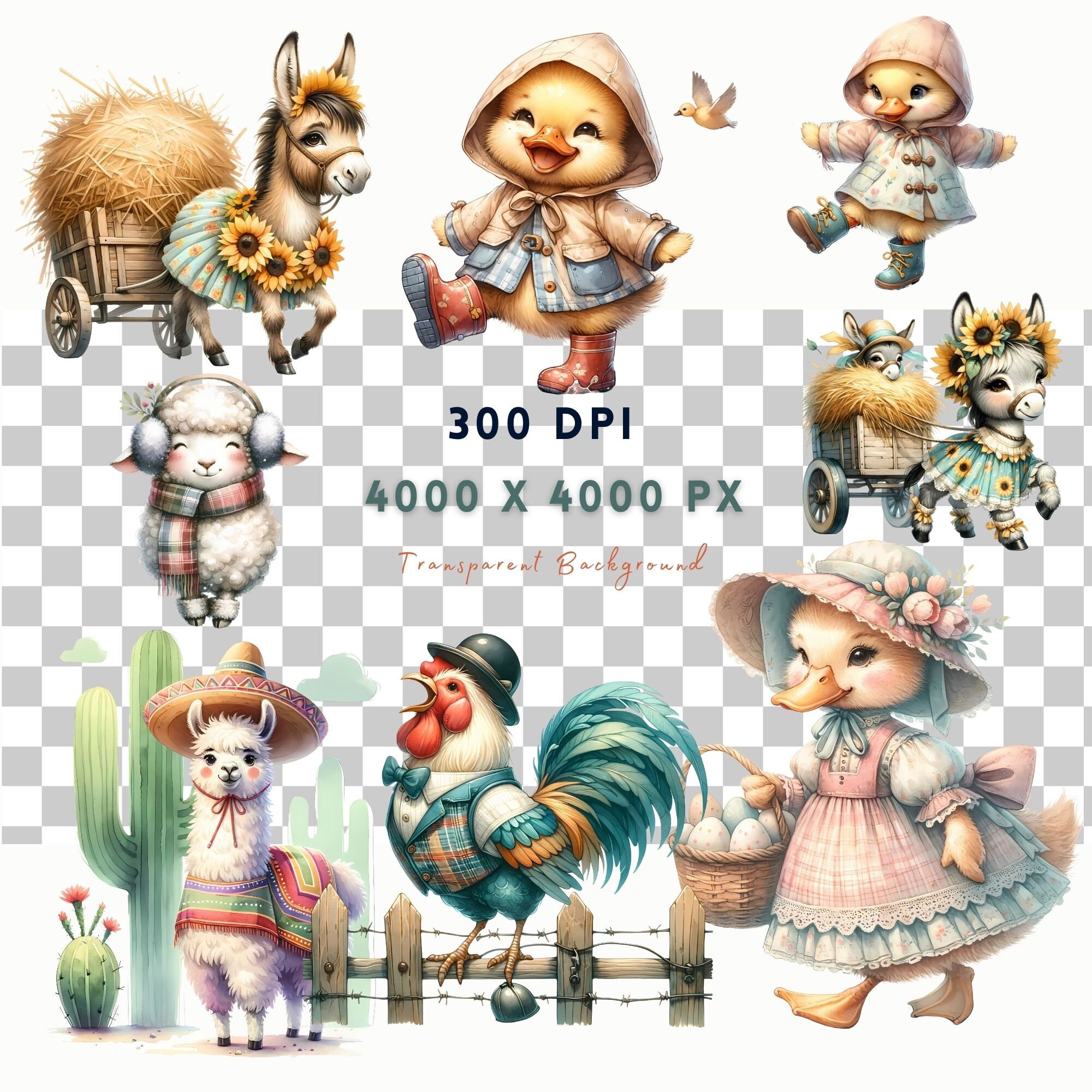 Farm Animals, Cute Farm Clipart, Farm Animals Watercolor Digital ...