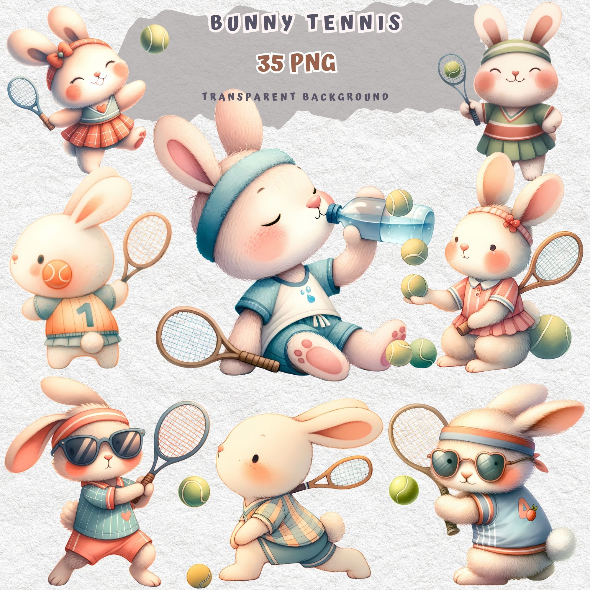 Bunny Tennis Clipart, Sport Animal Clipart, Tennis Clipart, Cute Rabbit ...