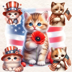 Veterans Cat Clipart Set, Patriotic Cat Clipart, Veterans Day Clipart ...