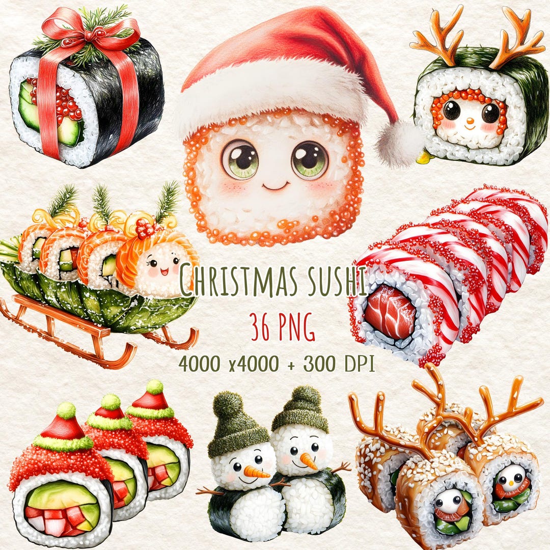 Sushi Christmas , Cute Christmas Clipart, Cute Sushi, Japan Christmas ...