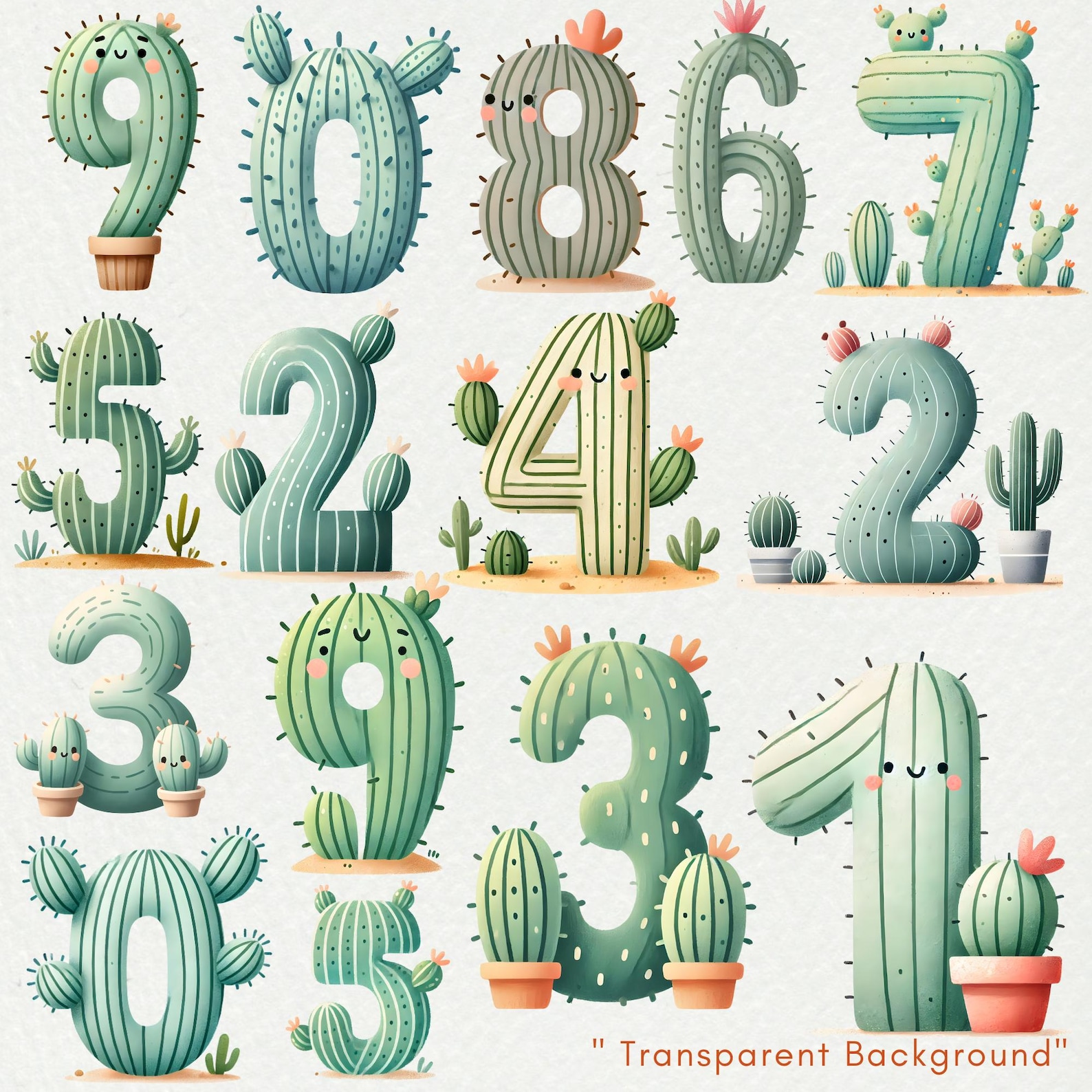 Watercolor Cactus Alphabet Clipart: Succulent Font, Numbers (PNG, PDF ...