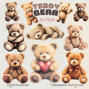 Brown Teddy Bear Clipart: Nursery Animals, Baby Shower (digital ...