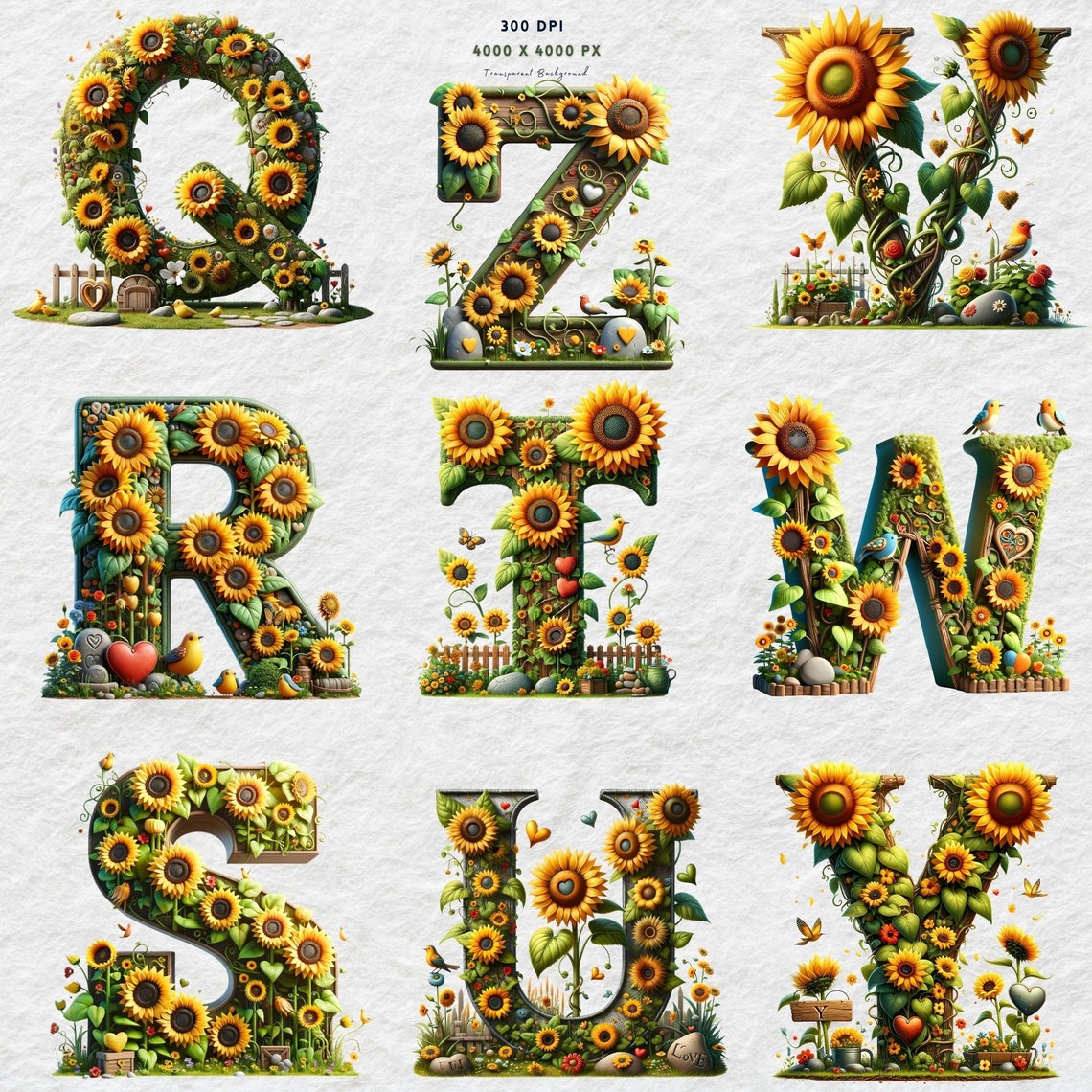 Sunflower Alphabet, Floral Letters Png, Sunflower Monogram Png ...
