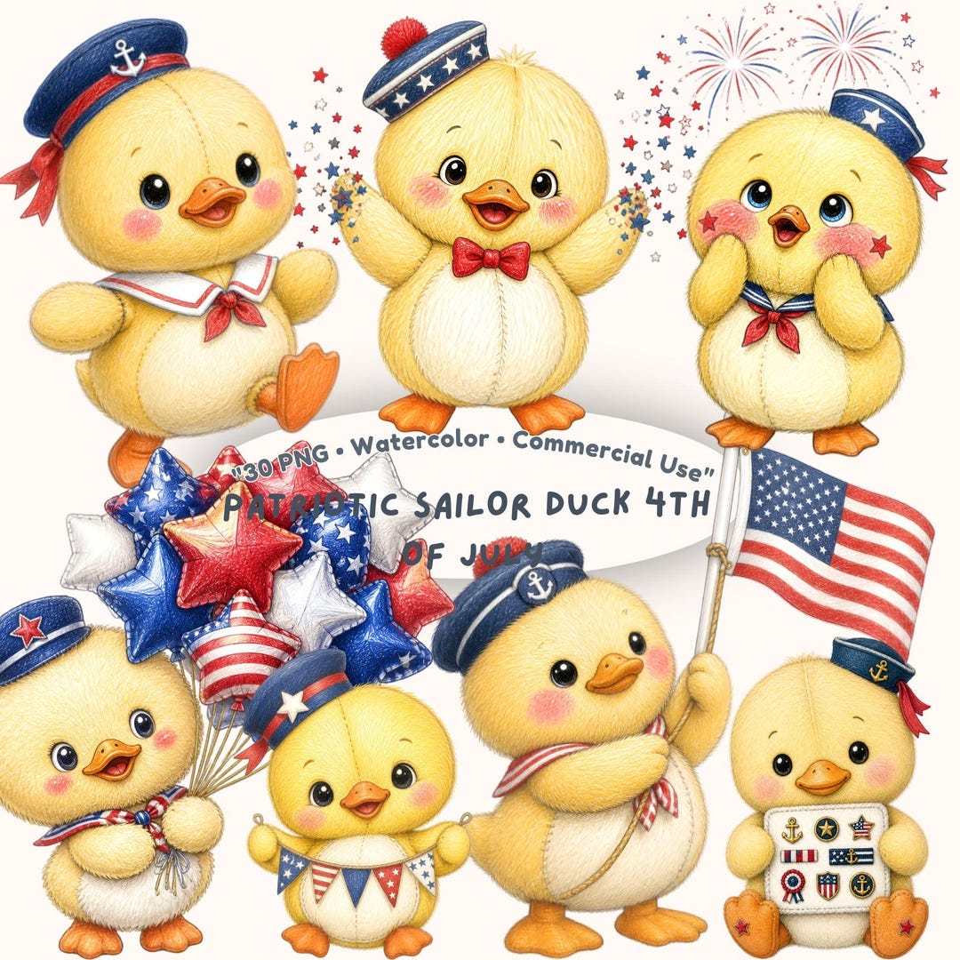 30 Patriotic Duck Clipart, 4th of July Sailor PNG, Red White Navy ...