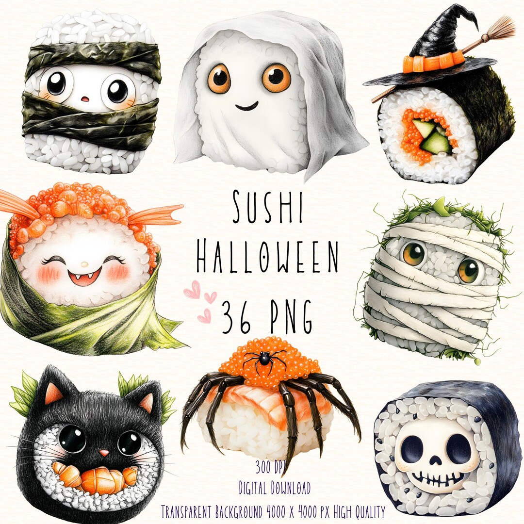 Sushi Halloween , Cute Halloween Clipart, Cute Sushi, Japan Halloween ...