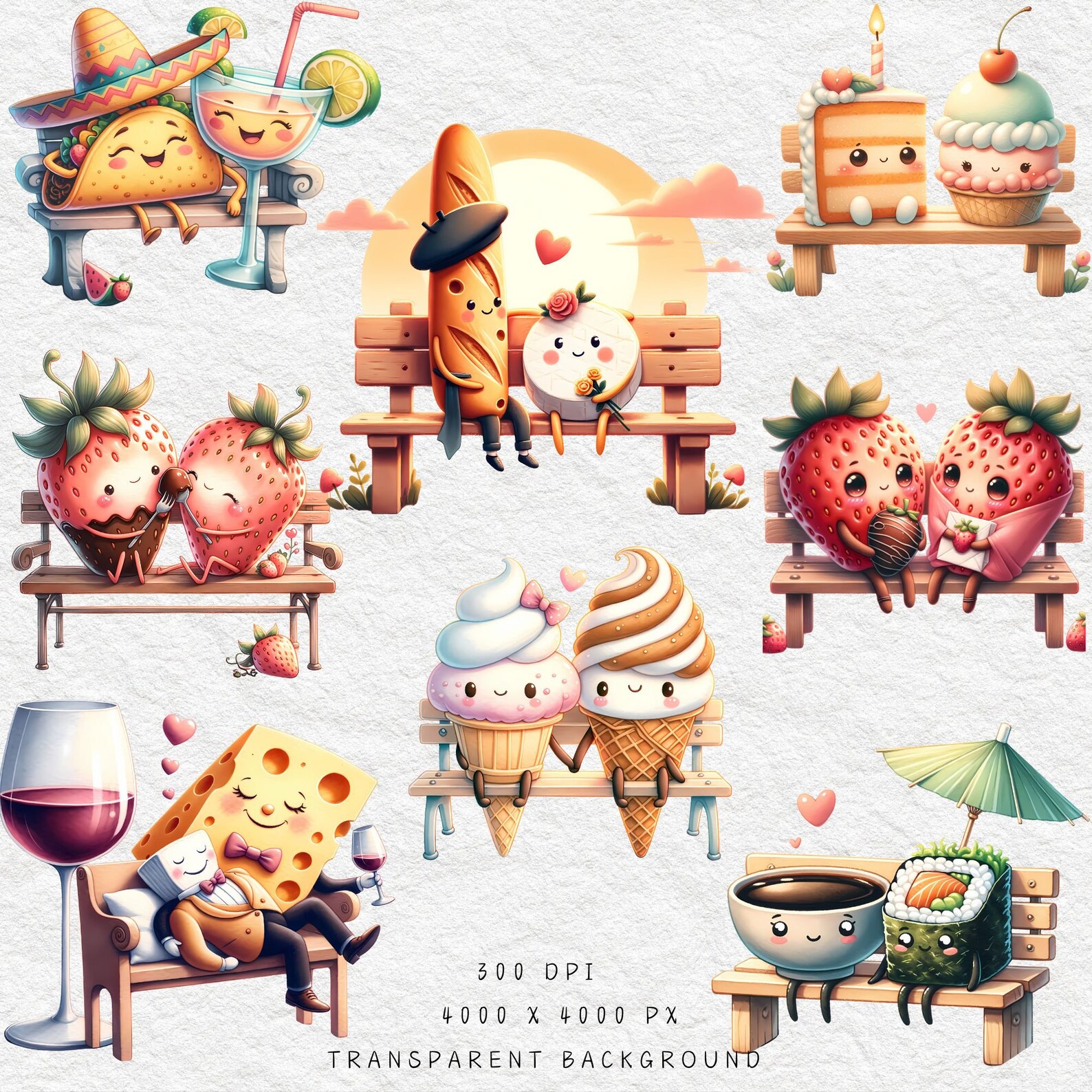 Cute Food Pairs Clipart, Friendship Food, Funny Anniversary, Funny ...