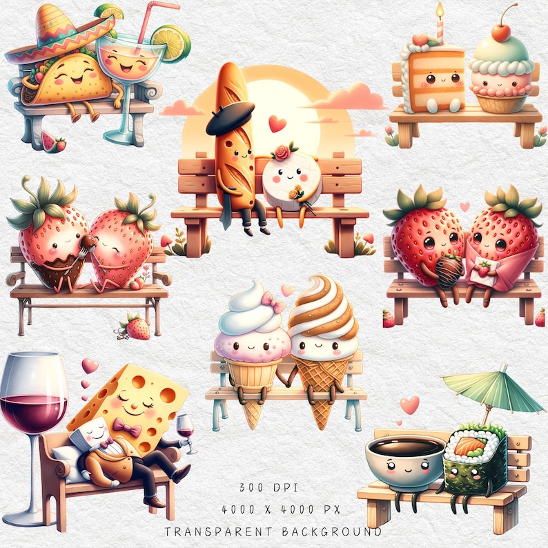 Cute Food Pairs Clipart, Friendship Food, Funny Anniversary, Funny ...