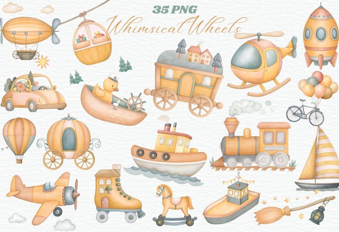 Watercolor Transportation Clipart: Vintage Vehicles (PDF Download) - Etsy