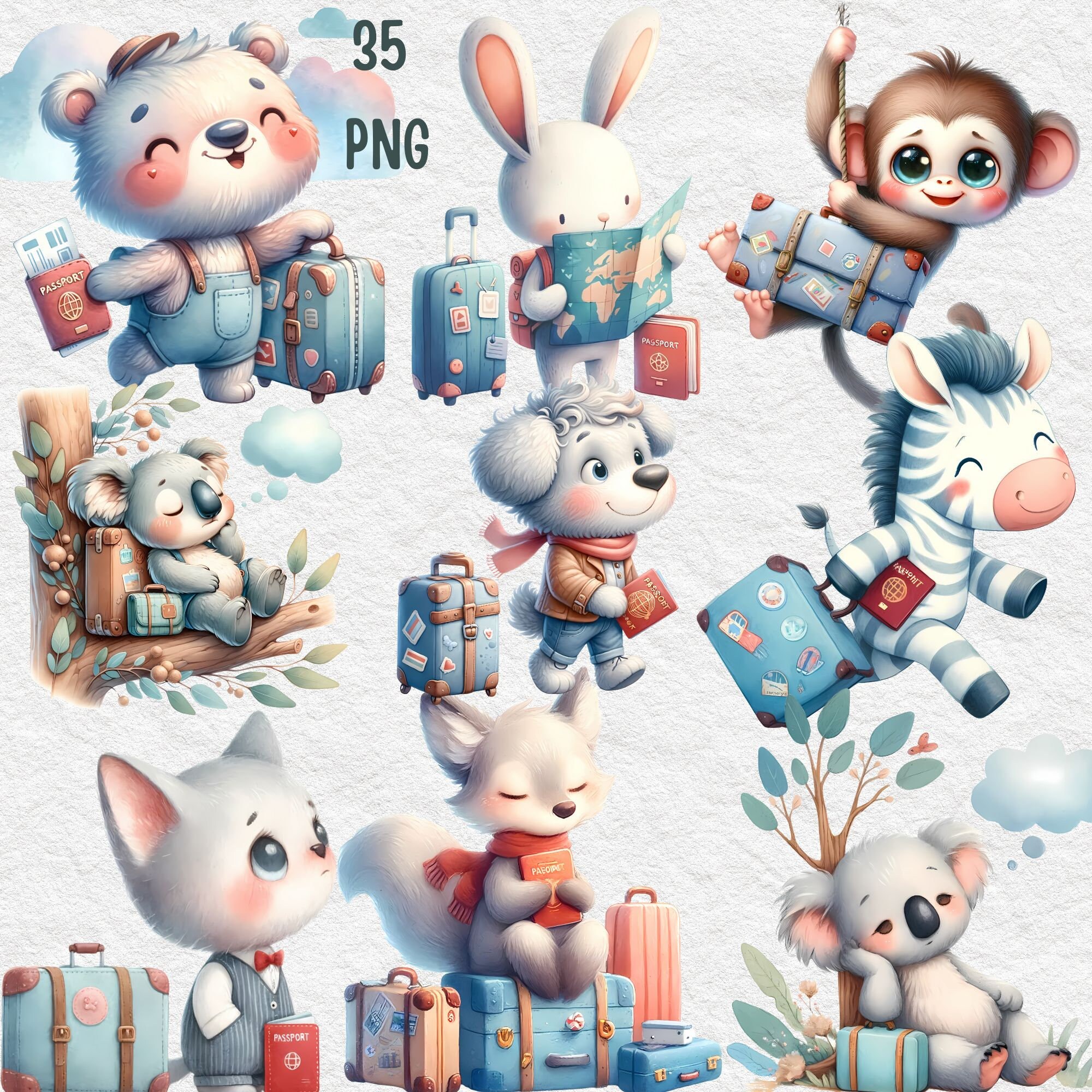 Tour Animal Clipart, Watercolor Animal Clipart, Travel Clip Art Kids ...