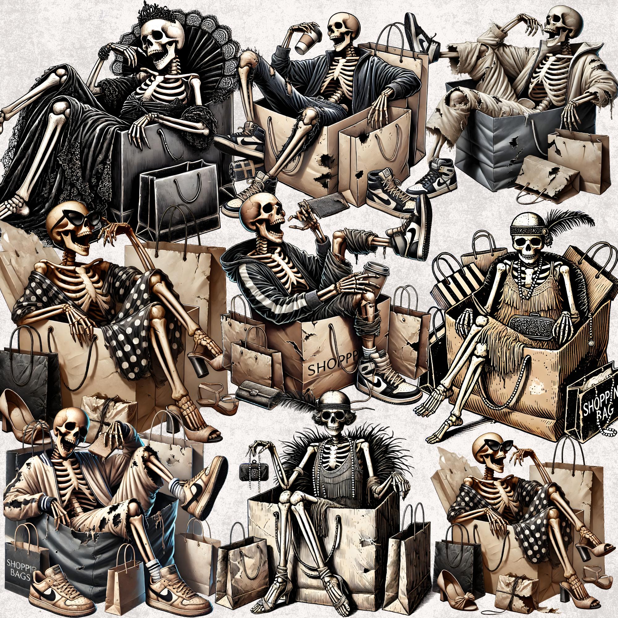 Funny Skeleton Shopping PNG: Spooky Halloween Sublimation (digital ...