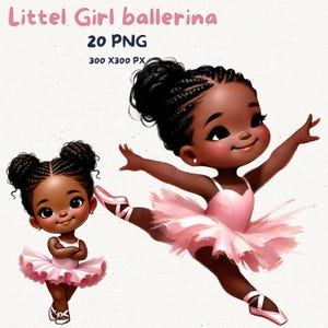 Pink Ballerina Clipart: Afro-american Girl PNG, Baby Shower (digital ...