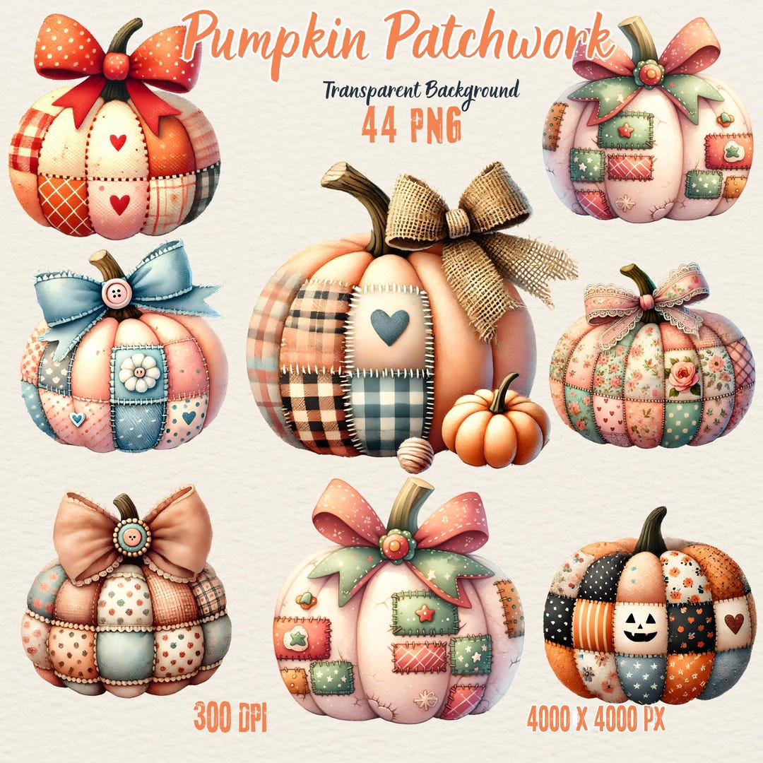 Pumpkin Patchwork Clipart Bundle, Pumpkin PNG, Printable Patchwork ...