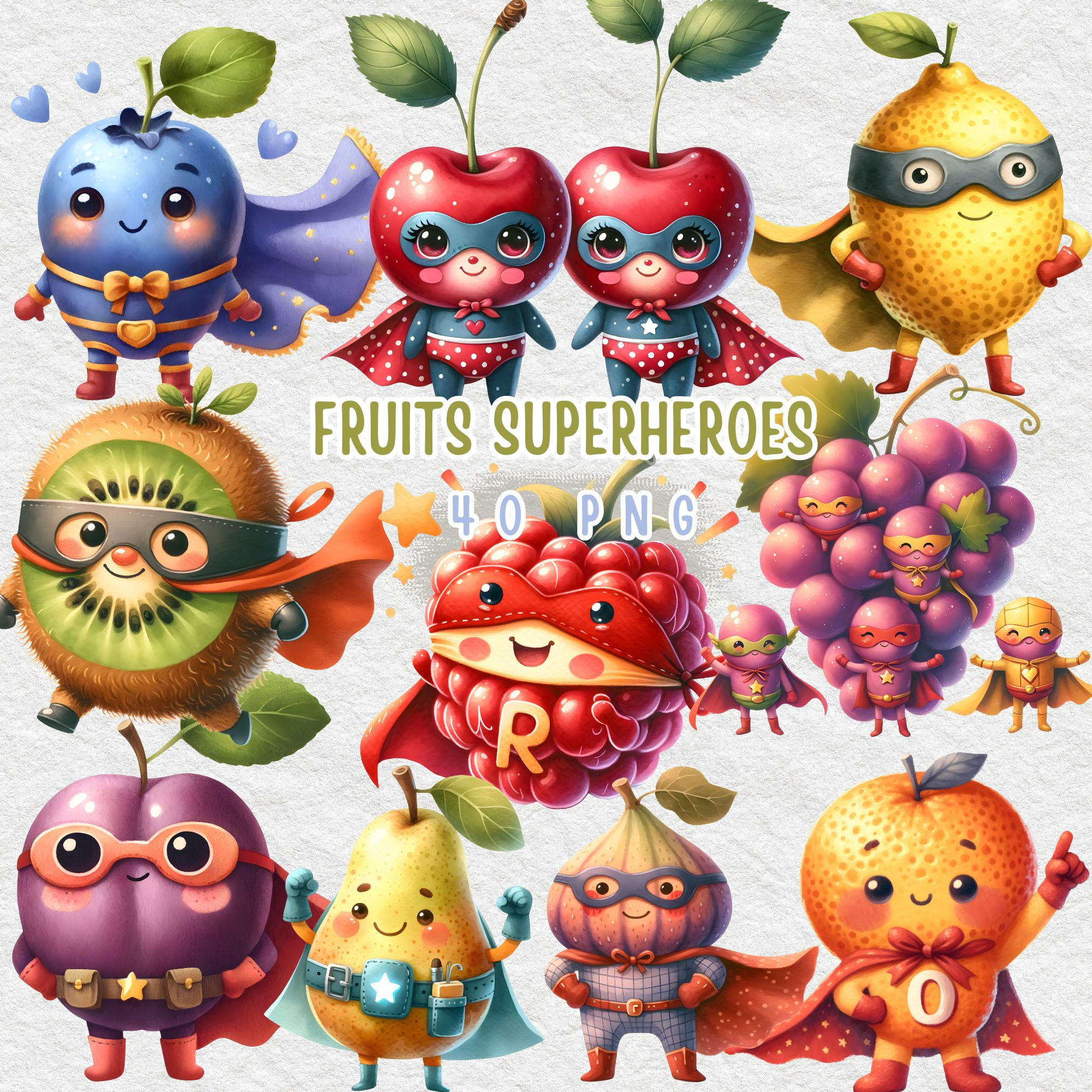Fruits Superheroes, Superhero Clipart , Cute Fruit Clipart,superhero ...