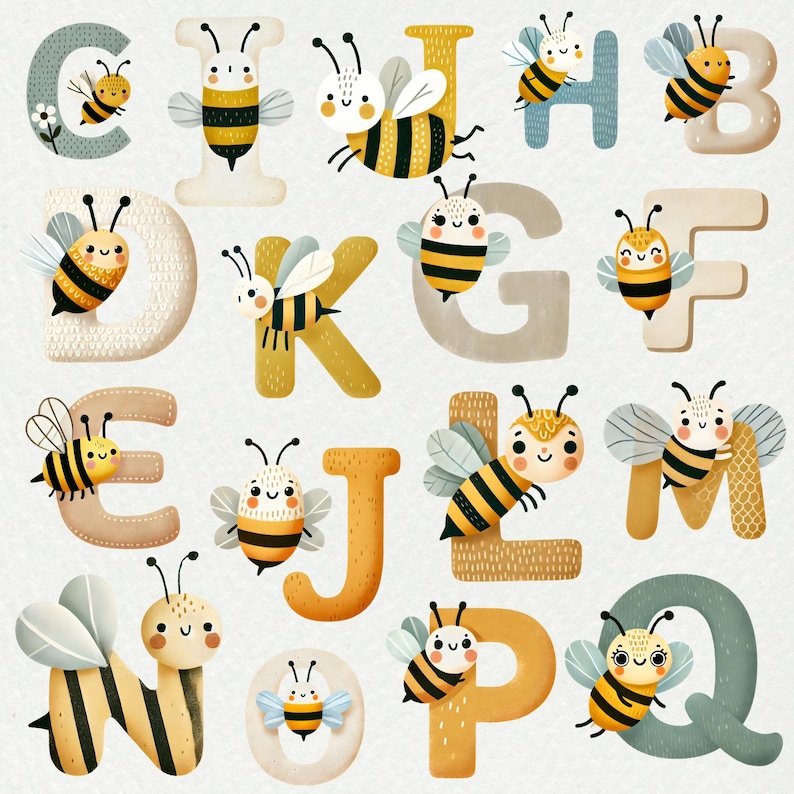 Bee Alphabet Clipart: Honeycomb Font, Watercolor PNG (digital Download ...