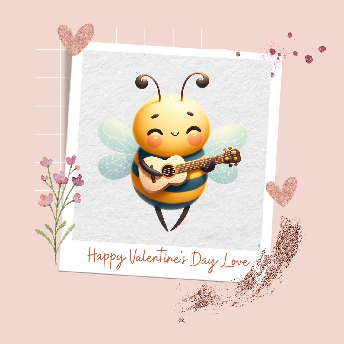 Cute Bee in Love Water Color Clipart , Honey Bee With Flower Character ...