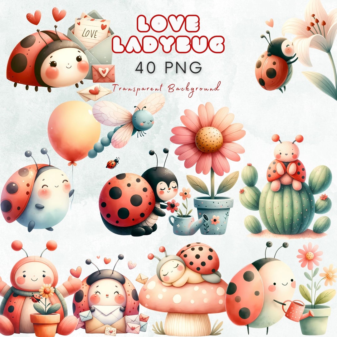 Cute Ladybug Valentine Clipart, Love Bug Clipart, Valentine Sublimation ...