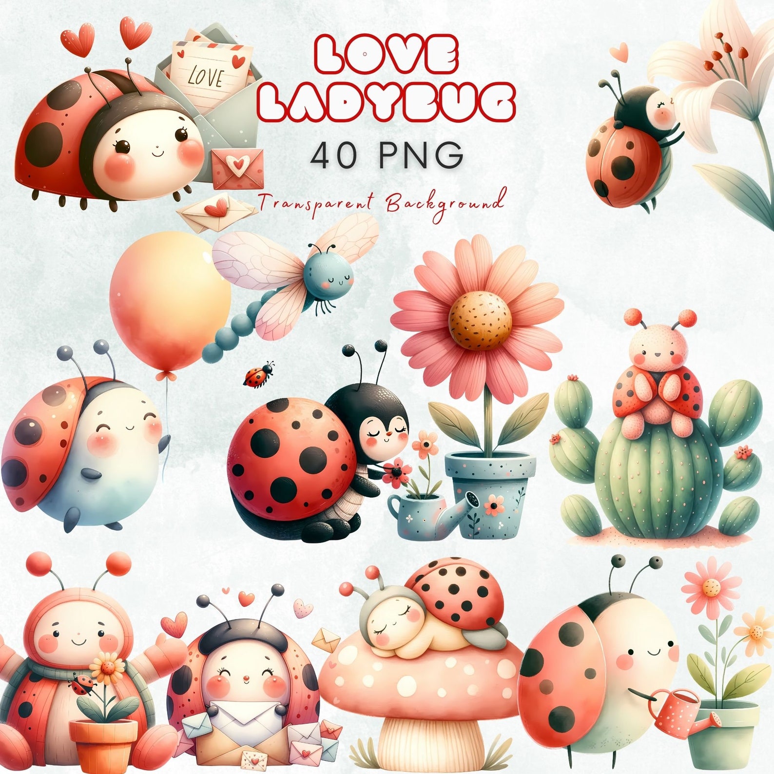 Cute Ladybug Valentine Clipart, Love Bug Clipart, Valentine Sublimation ...