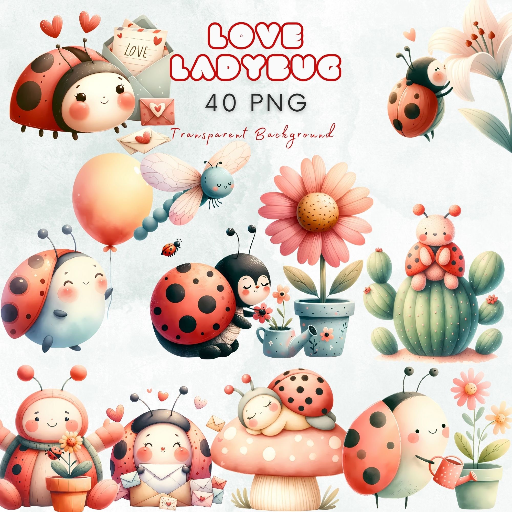 Cute Ladybug Valentine Clipart, Love Bug Clipart, Valentine Sublimation ...