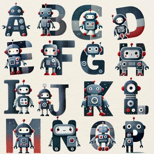 Robot Alphabets and Numbers Clipart, Robot Font, Robot Alphabet, Cute ...