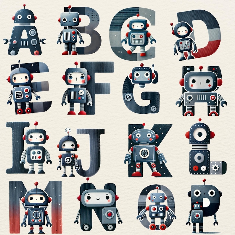Robot Alphabet Clipart: Watercolor PNG Font (digital Download) - Etsy