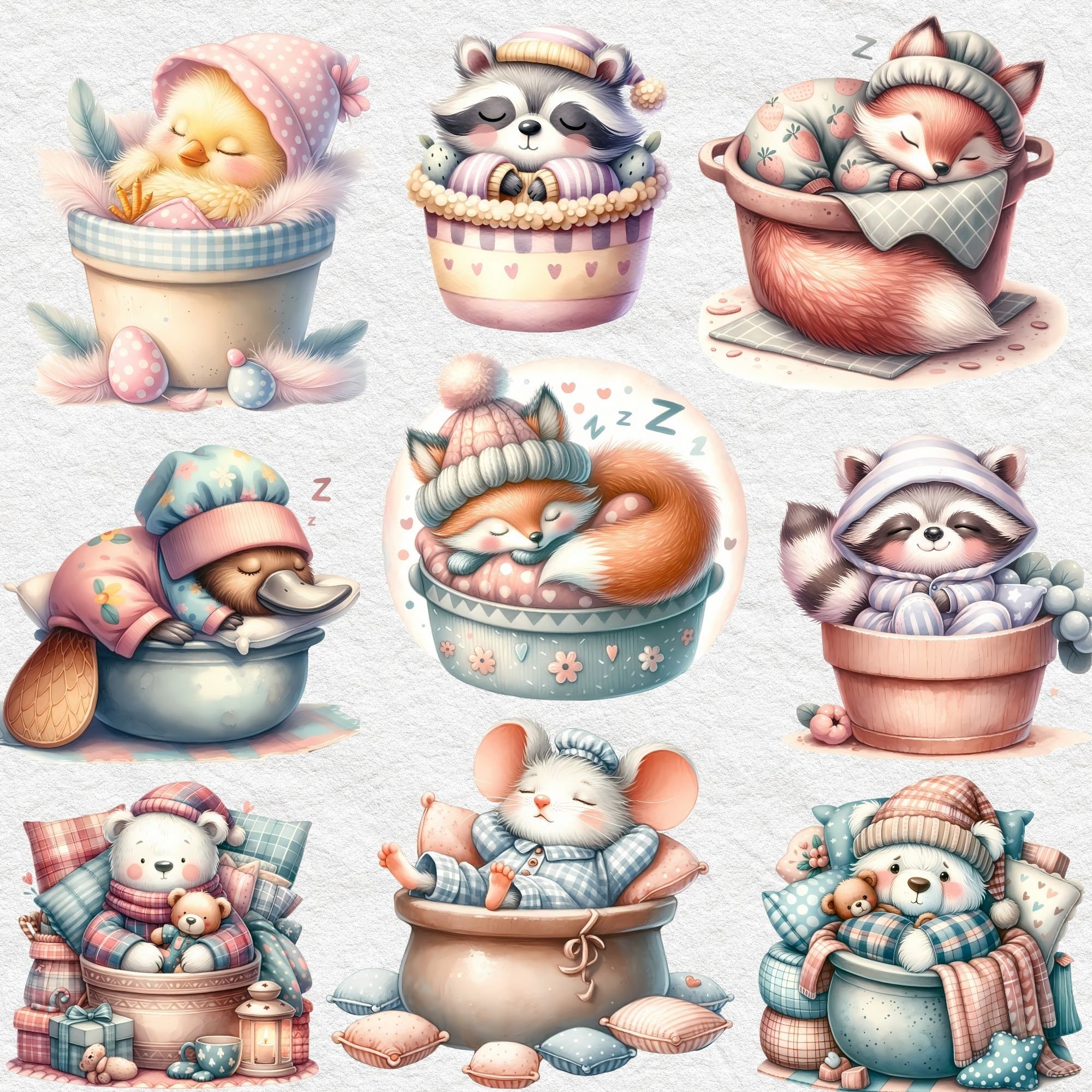 Sleep Animal Png, Watercolor Sleepy Animals Clipart, Little Animal ...