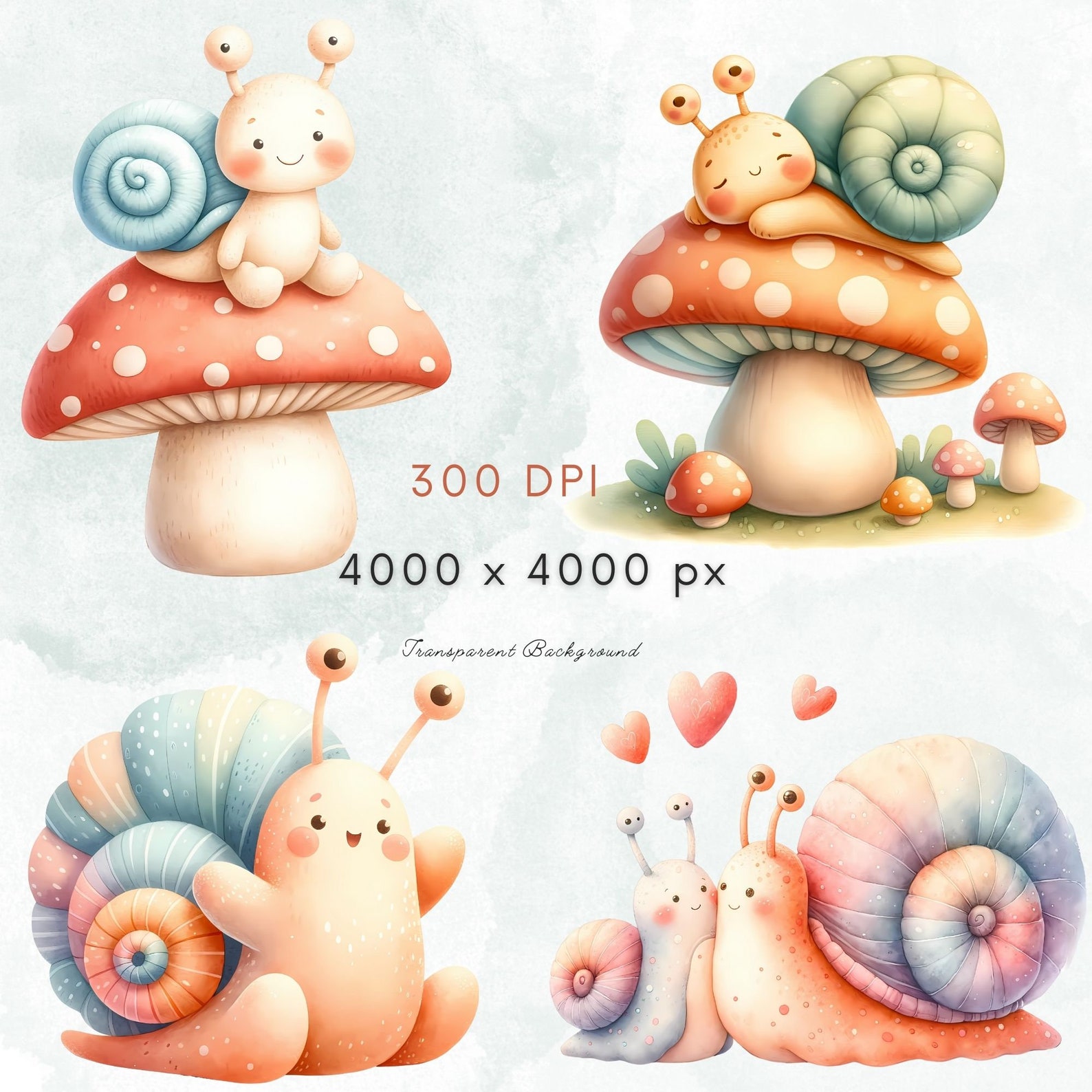 Cute Snail Clipart, Watercolor Snail Clipart, Snail Clipart, Little ...
