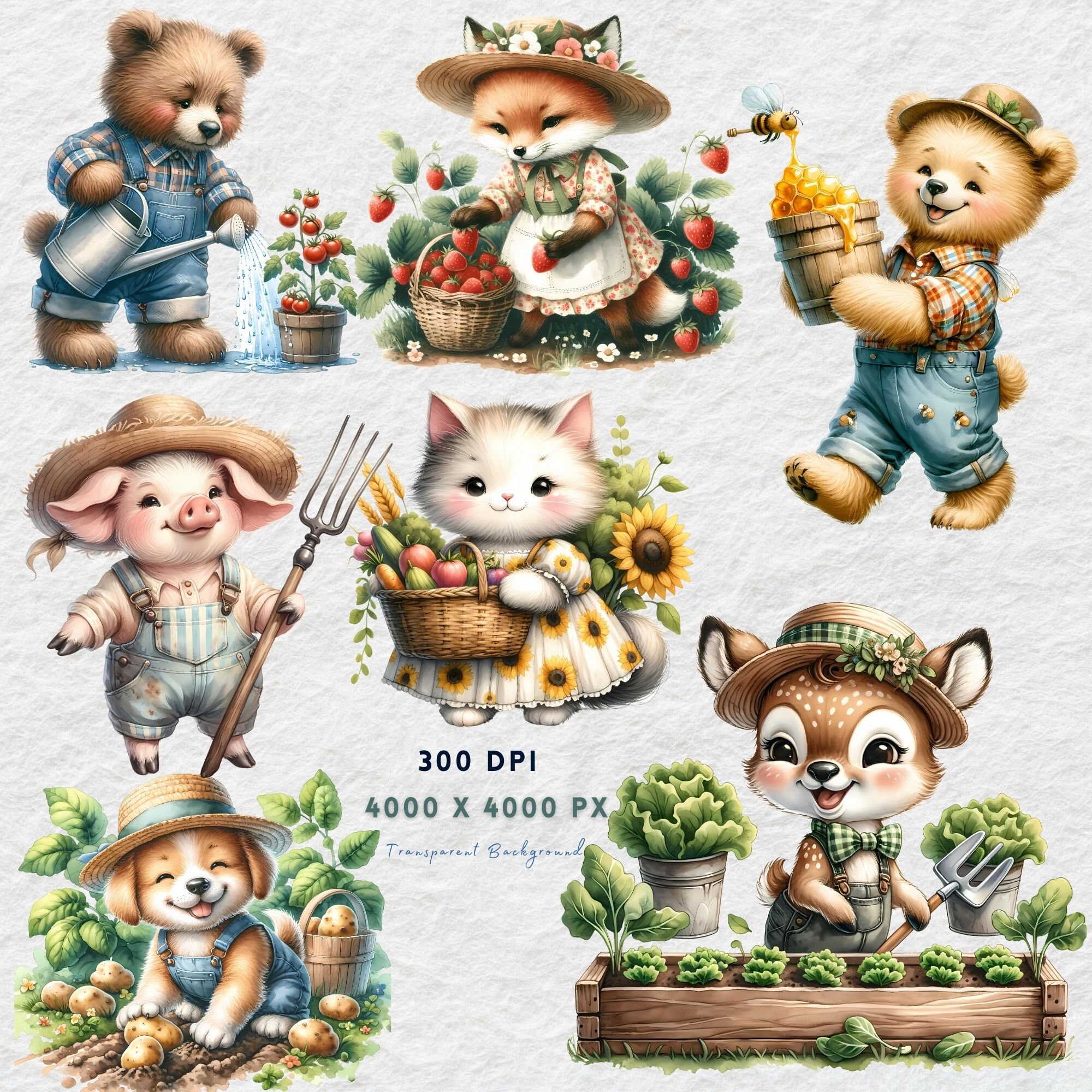 Farm Animals, Cute Farm Clipart, Farm Animals Watercolor Digital ...