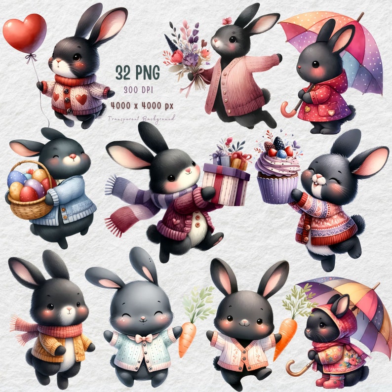 Black Rabbit Clipart, Rabbit Clipart, Bunny Clipart, Little Bunny ...