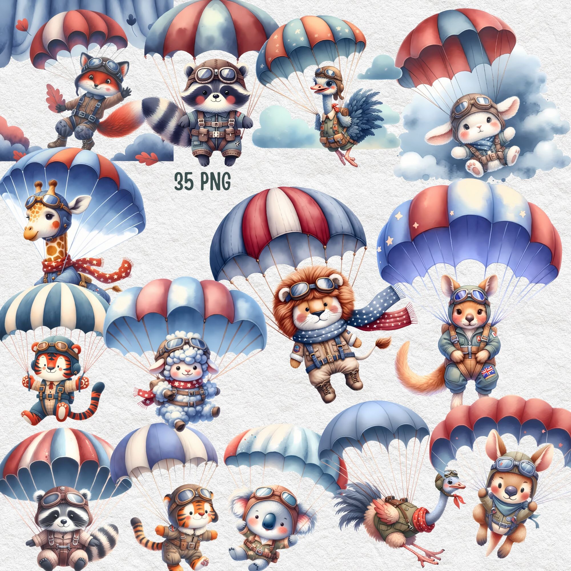 Parachuting Clipart, Aviator Clipart, Cute Animals Clipart, Cute ...